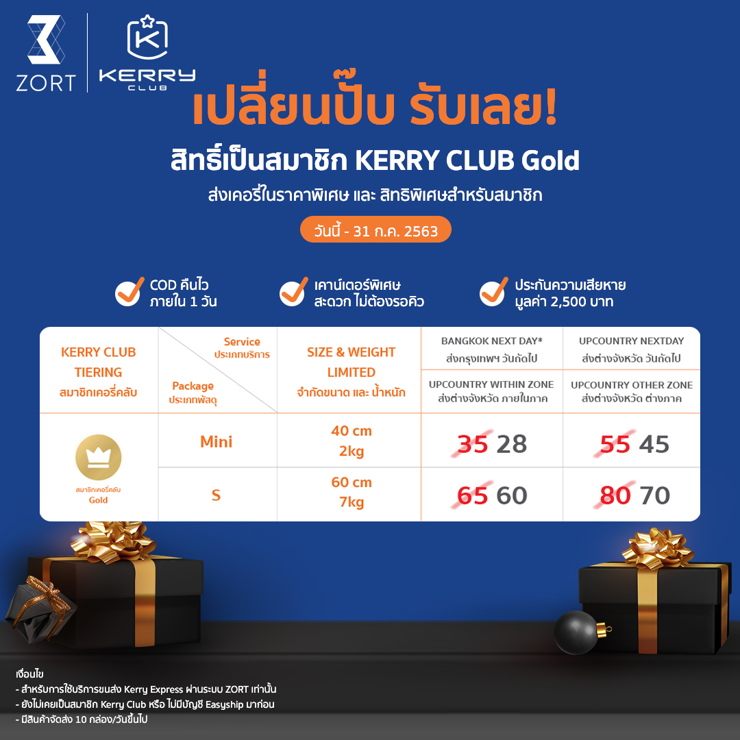 ใช้ Kerry ผ่าน ZORT รับสิทธิพิเศษ ฟรี 3 ต่อ!!!
